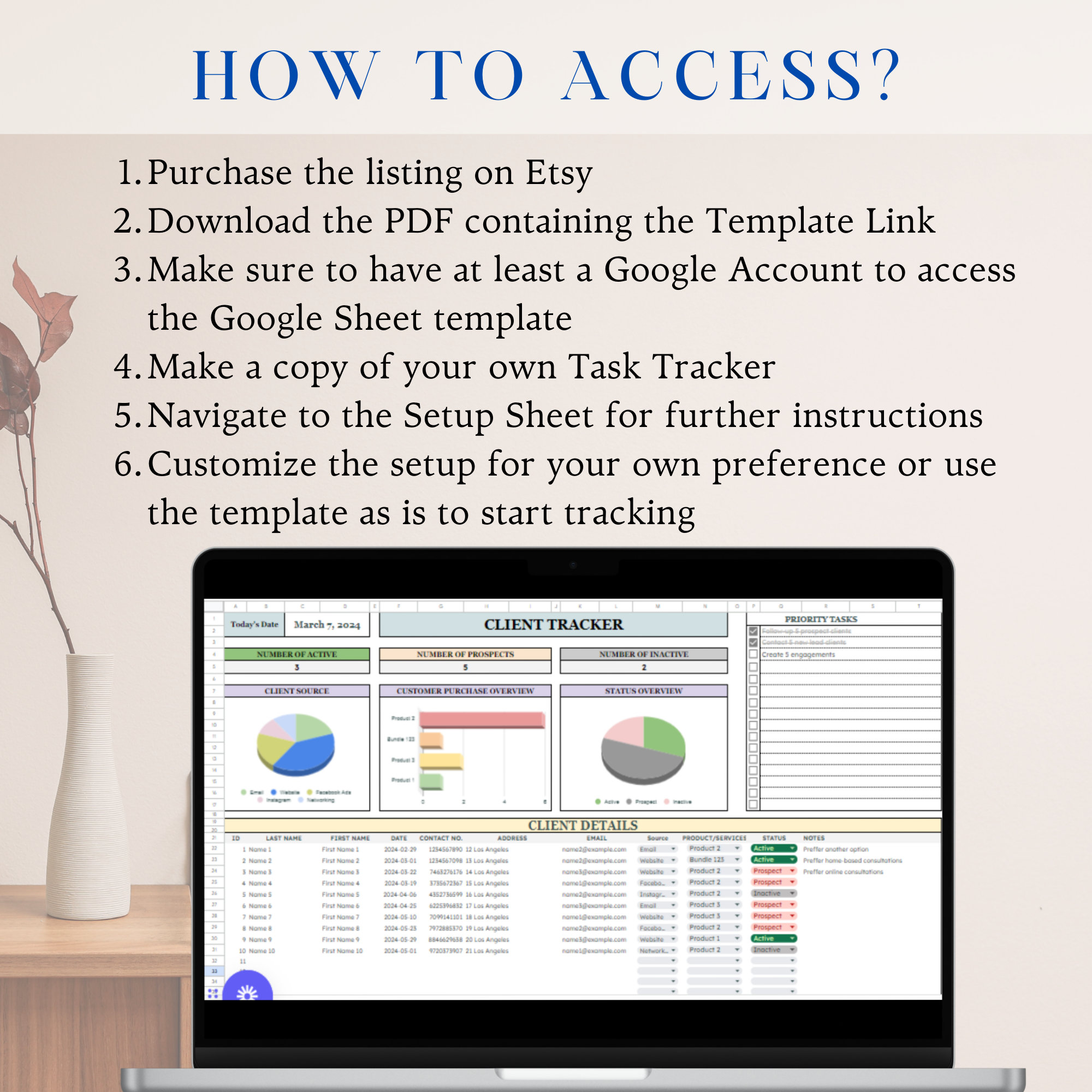 Simple Client Tracker and Task Tracker Small Business Spreadsheet, Lead ...