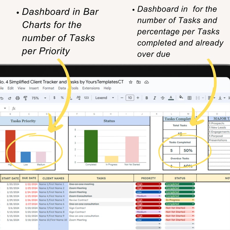 Simple Client Tracker and Task Tracker Small Business Spreadsheet, Lead ...