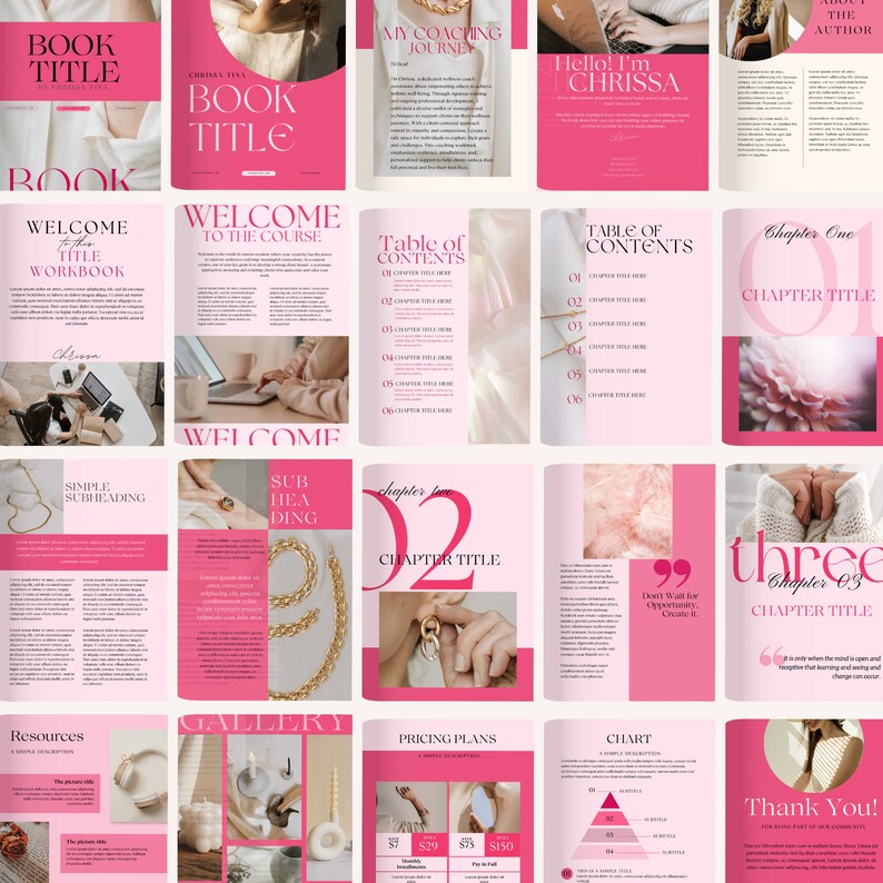 Pink Workbook Canva Template, Course Creator Hot Pink Aesthetic Ebook ...