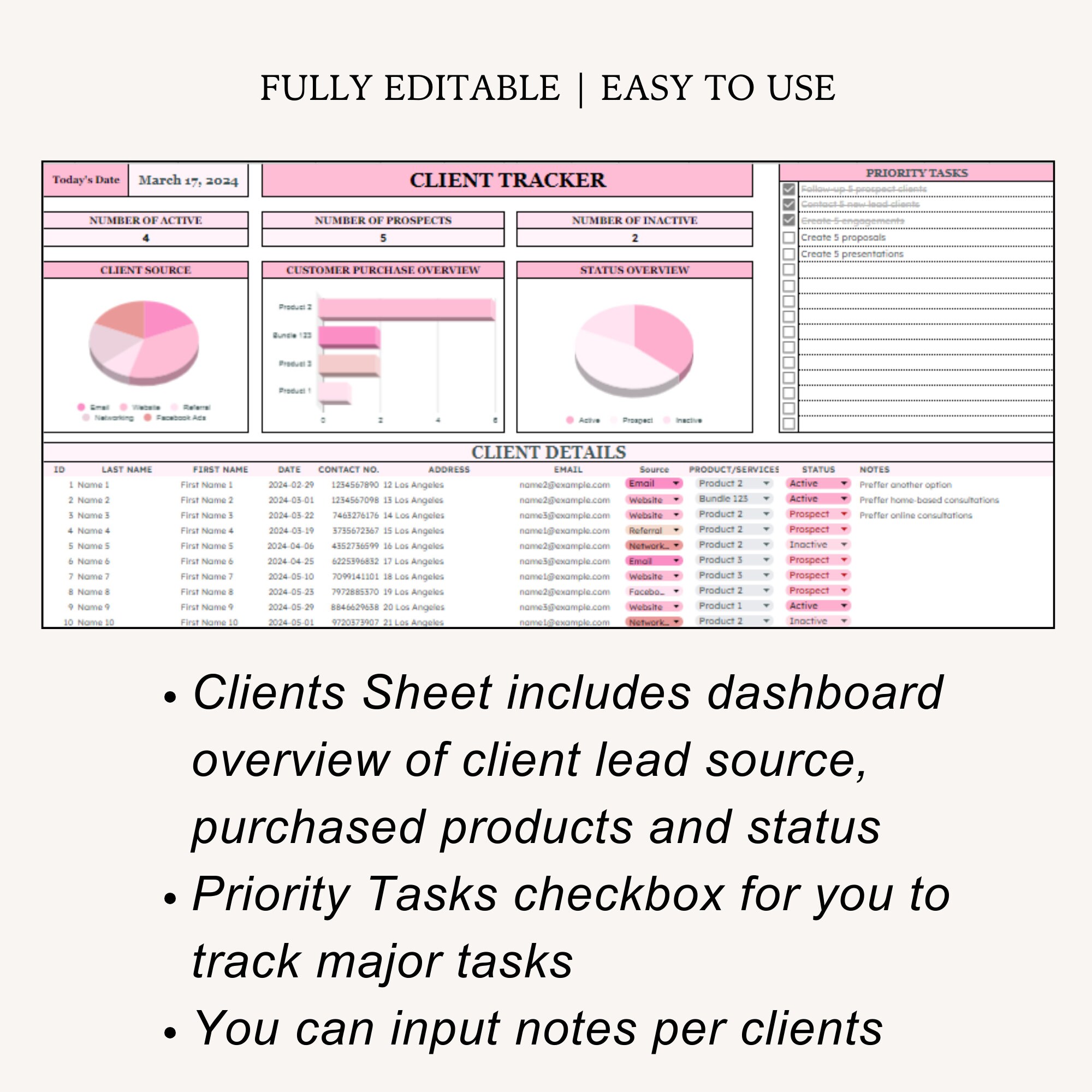 Small Business Spreadsheet Client Tracker and Task Tracker Google Sheet ...