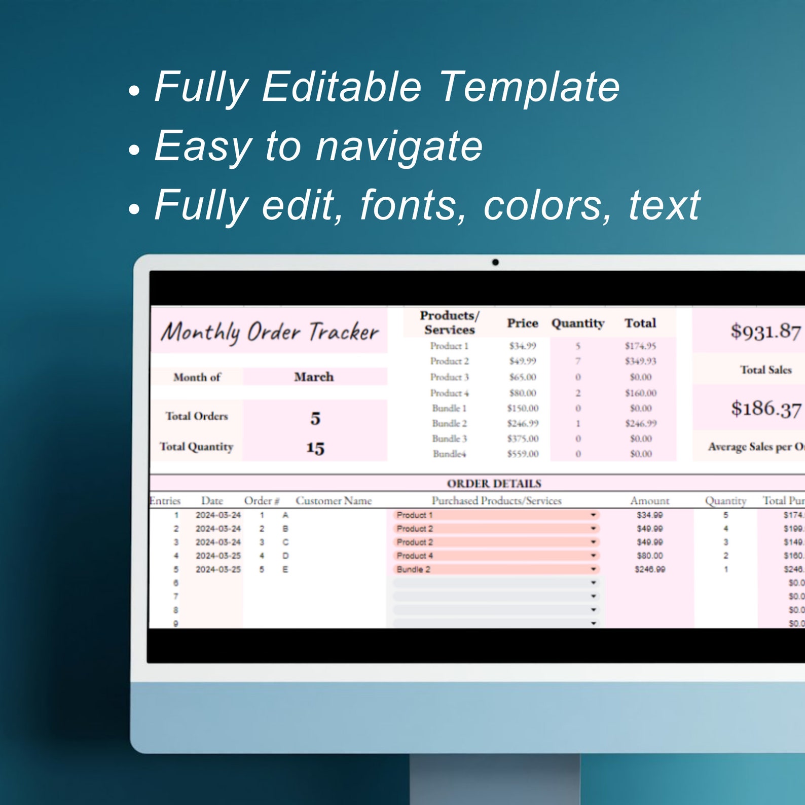 Client Order Tracker, Sales Manager Spreadsheet, Online Order Tracker ...