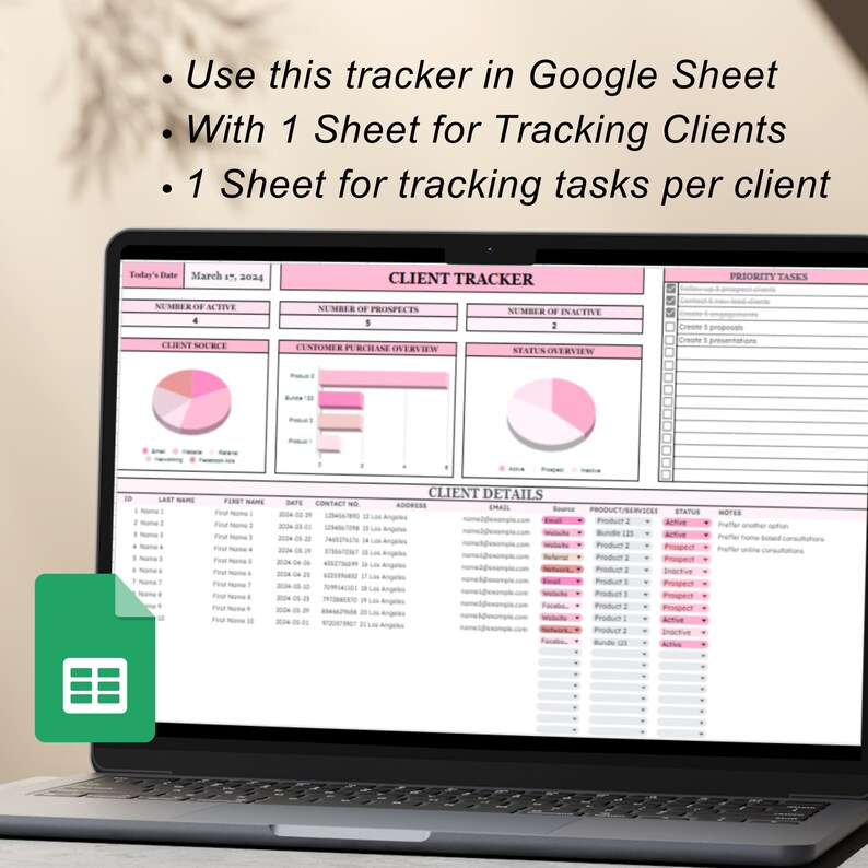 Small Business Spreadsheet Client Tracker and Task Tracker Google Sheet ...