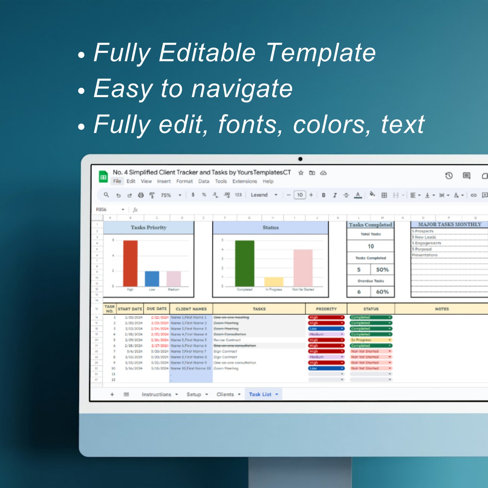 Simple Client Tracker and Task Tracker Small Business Spreadsheet, Lead ...