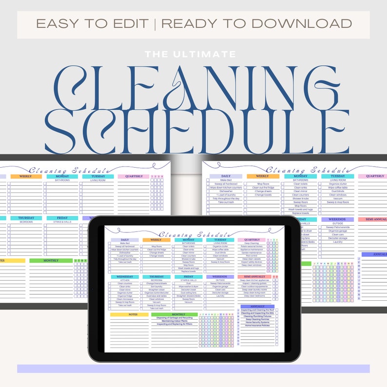 Editable Cleaning Checklist Schedule Canva Home Cleaning Tracker Daily ...