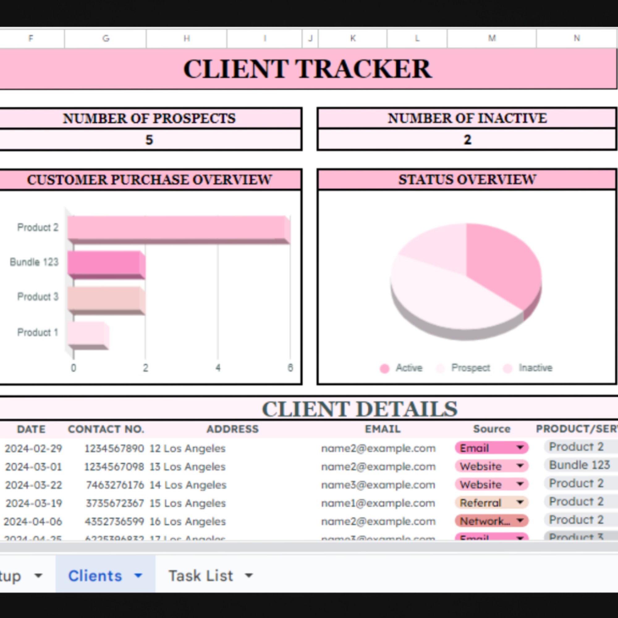 Small Business Spreadsheet Client Tracker and Task Tracker Google Sheet ...