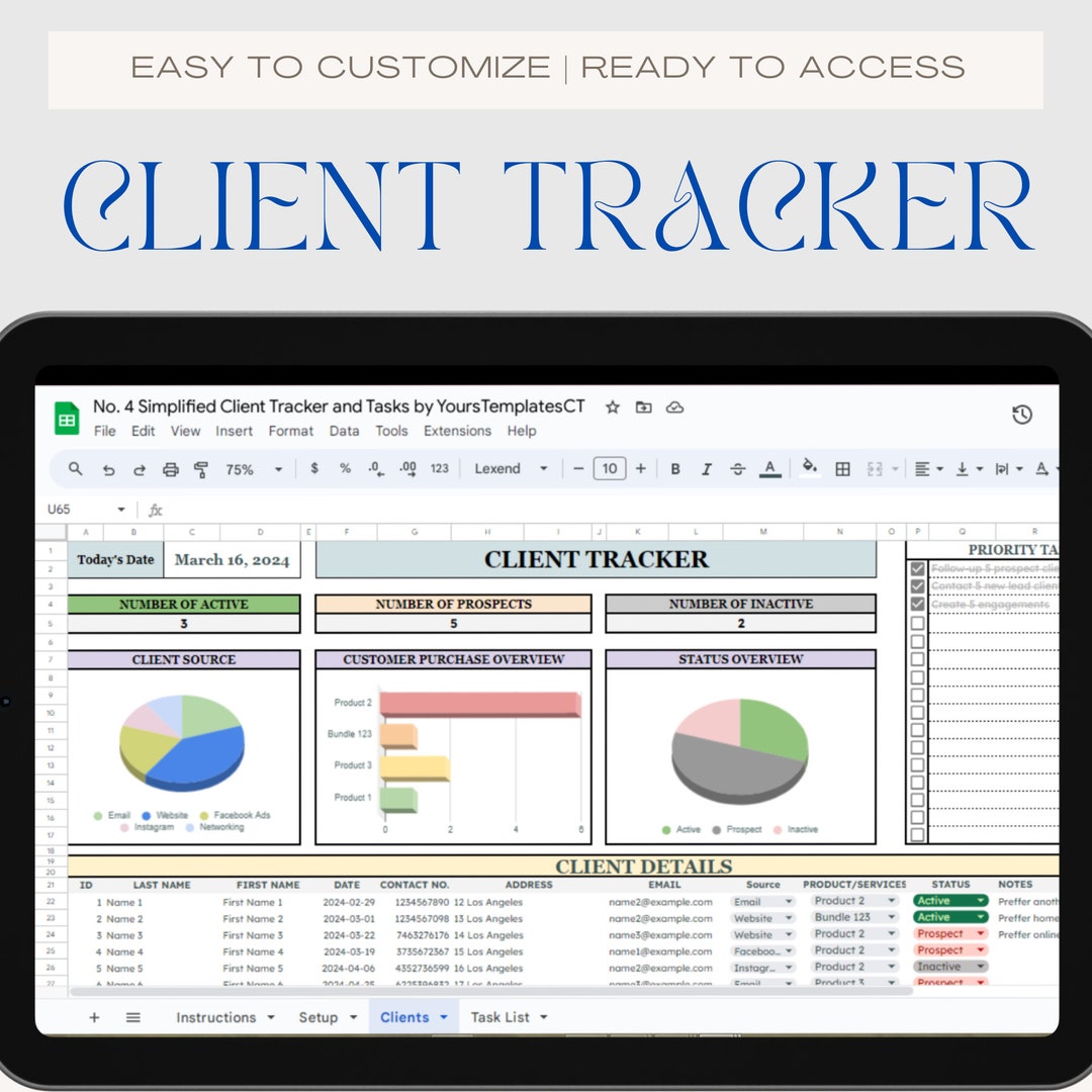 Simple Client Tracker and Task Tracker Small Business Spreadsheet, Lead ...