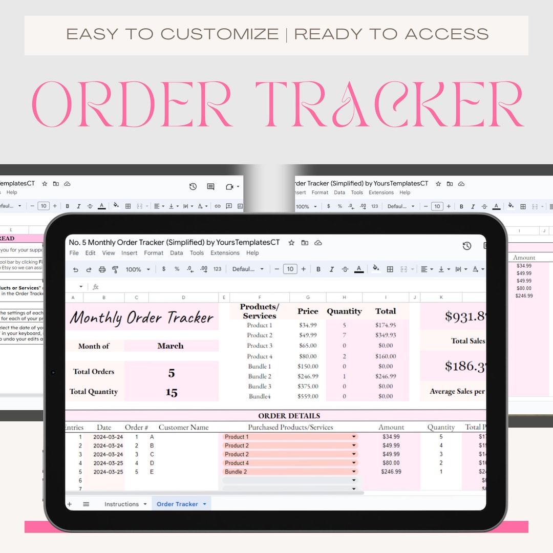 Small Business Client Order Tracker Spreadsheet Template, Monthly Order ...