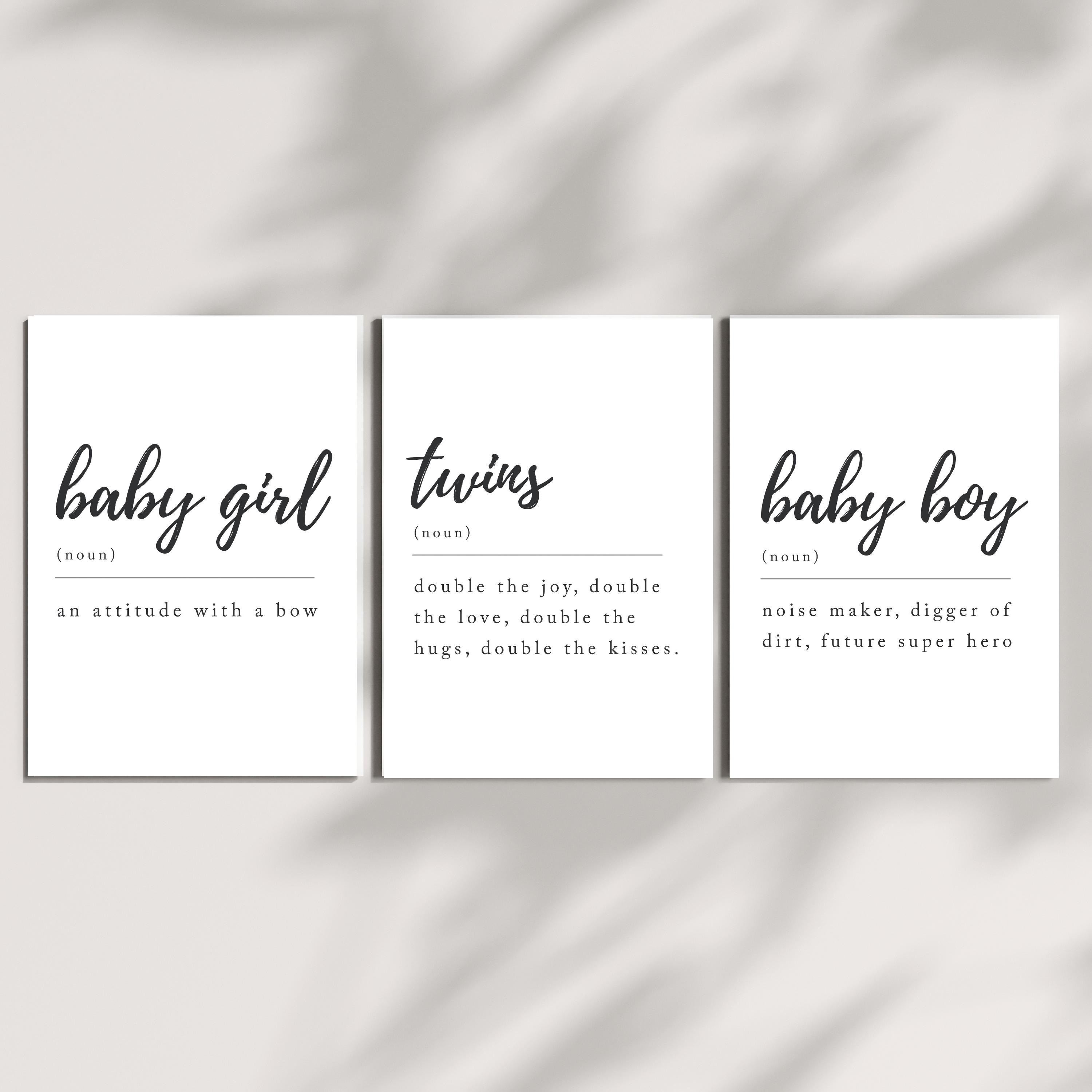Definition Set of 3 Baby Girl, Baby Boy and Twins Poster, Nursery Wall ...
