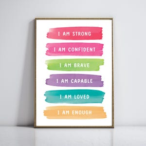 Kids Affirmation Poster, Positive Wall Art for Children, I Am Strong ...