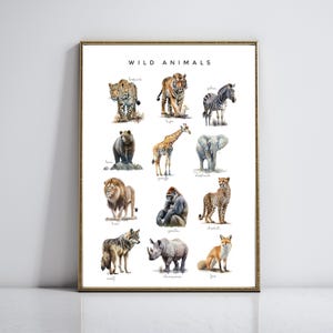 Wild Animals Poster, Educational Poster, Nursery Wall Art, Playroom ...