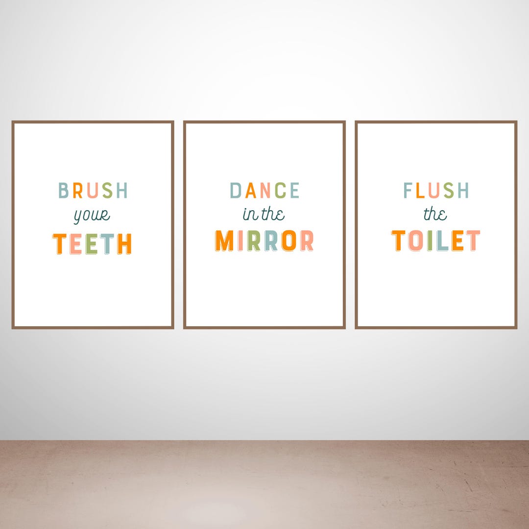 Bathroom Rules Poster Set of 3, Fun Printable Wall Art for Kids, Brush ...
