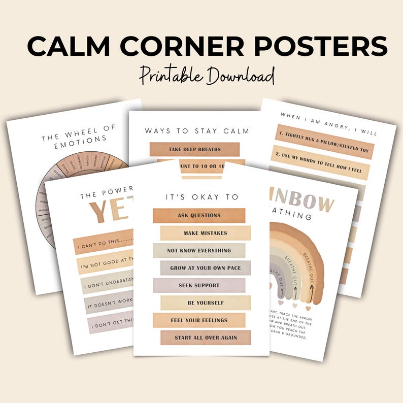 Calm Corner Poster Set of 6, Therapy Printable Wall Art for Kids in ...