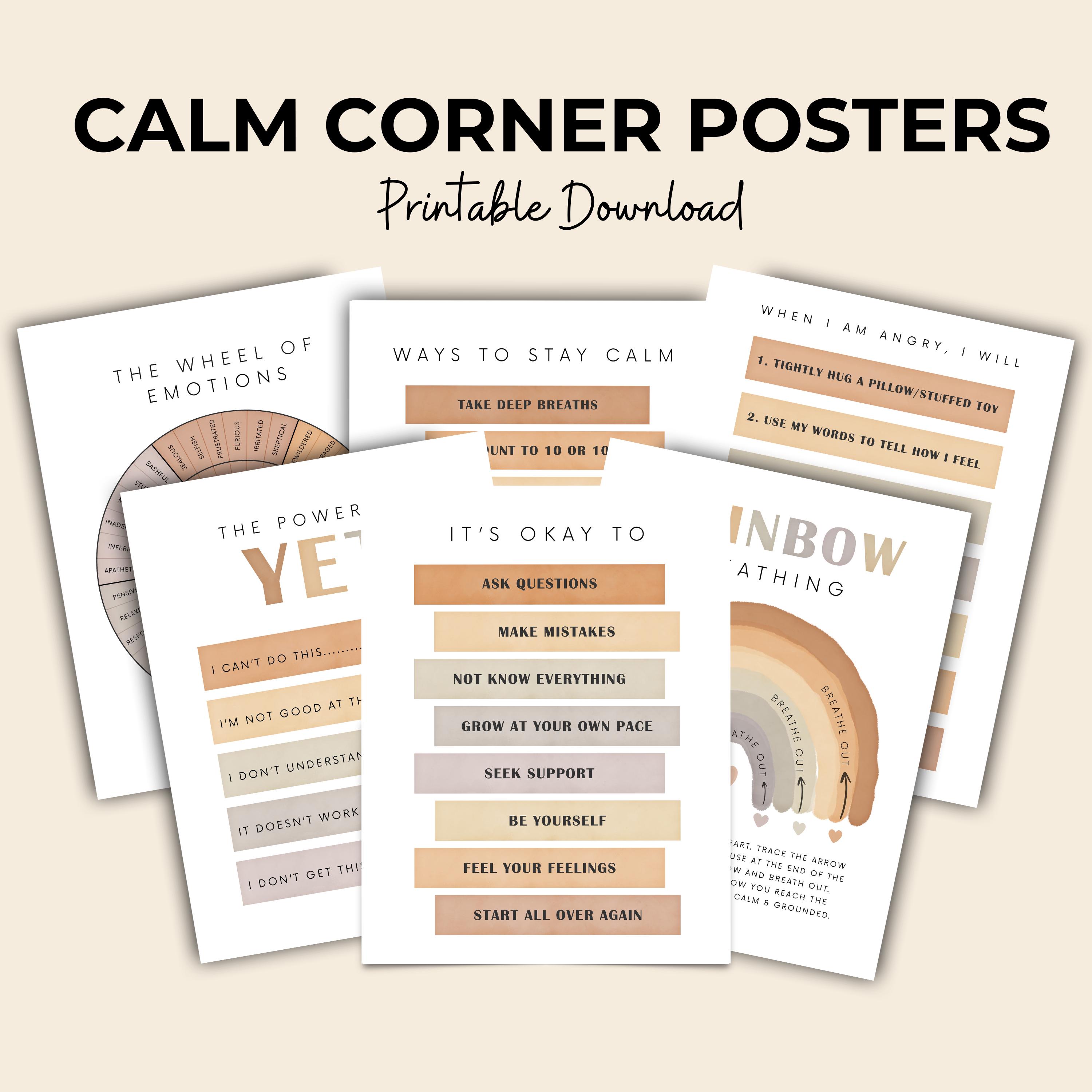 Calm Corner Poster Set of 6, Therapy Printable Wall Art for Kids in ...