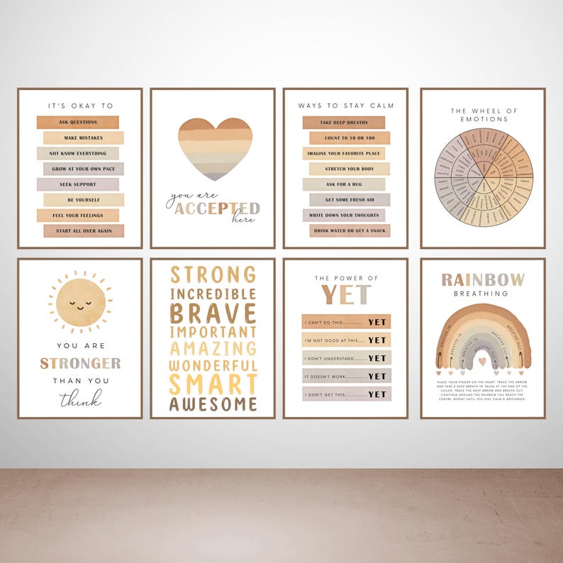 Calm Corner Poster Set of 8, Therapy Printable Wall Art for Kids in ...