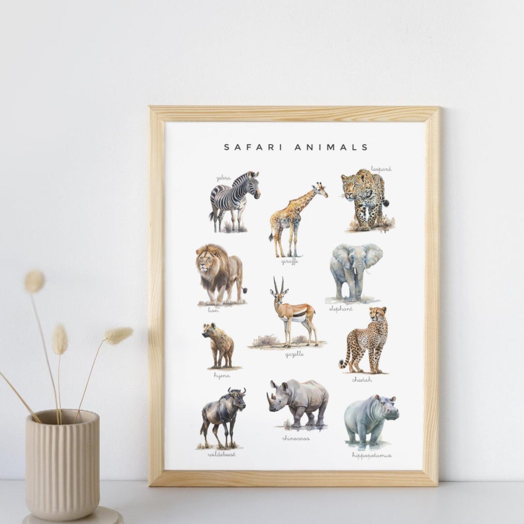 Safari Animals Poster, Educational Poster, Nursery Wall Art, Playroom ...