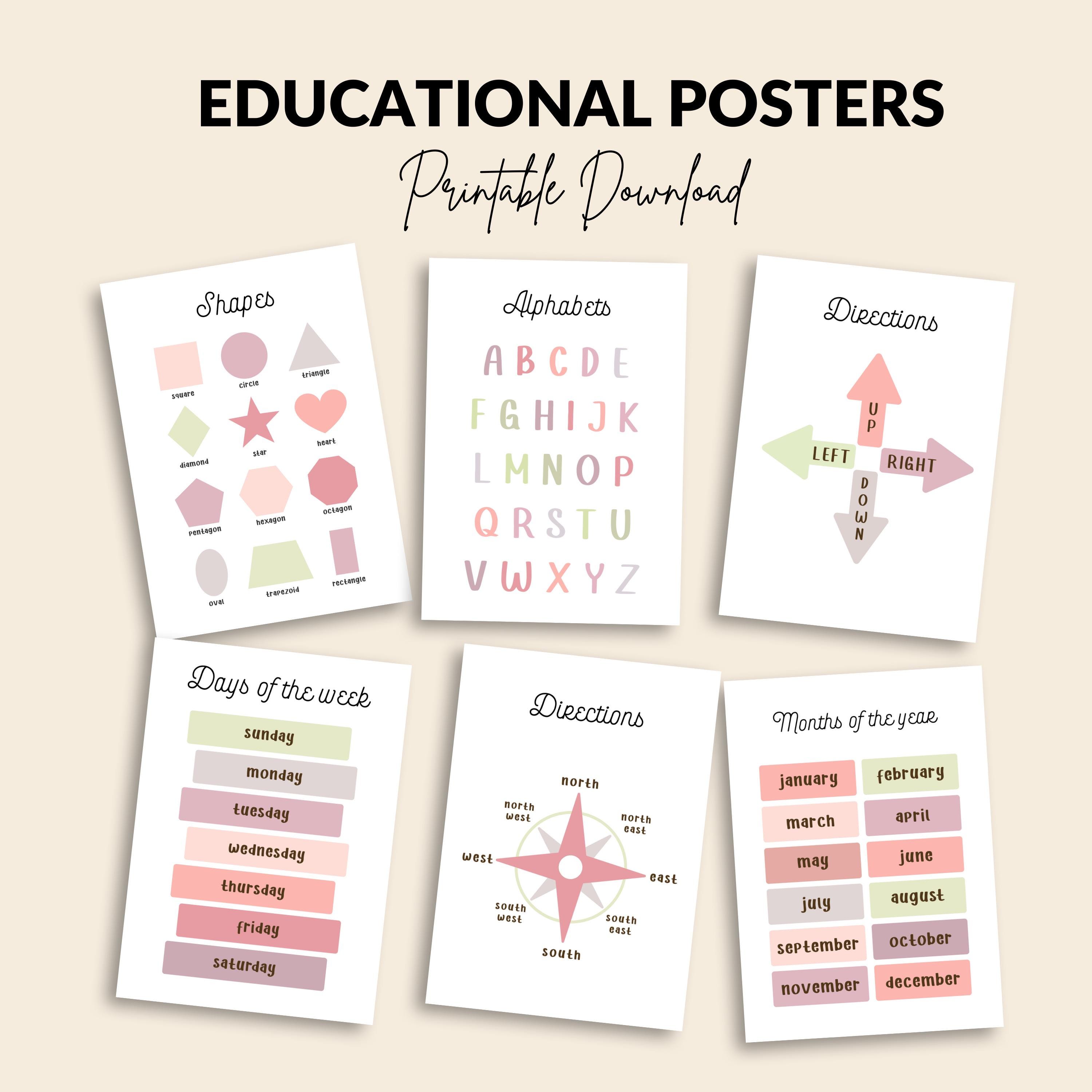 Educational Posters Set of 6, Classroom Printable Wall Art, Alphabets ...