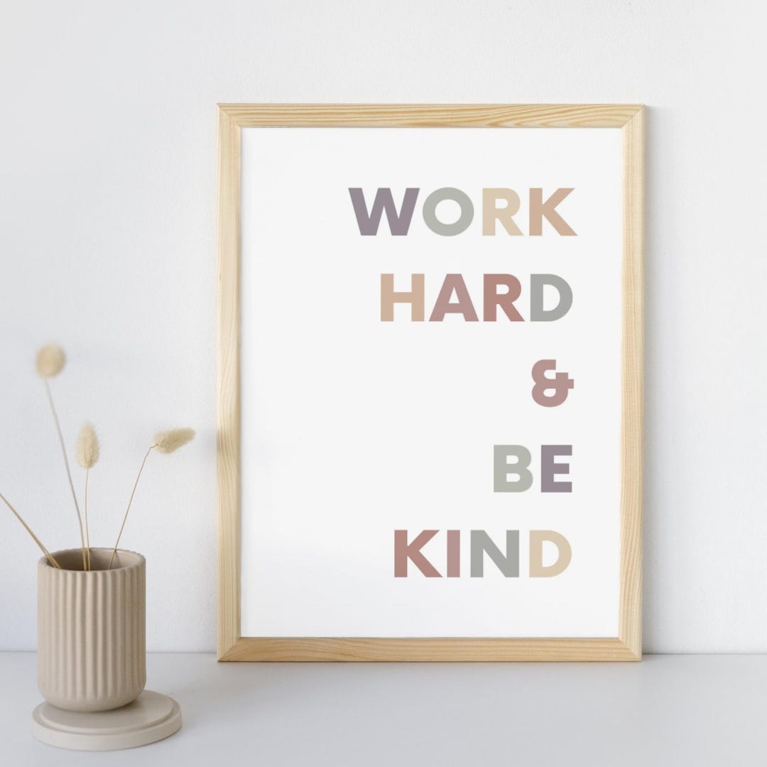 Work Hard and Be Kind Classroom Rules Poster, Boho Positive Classroom ...