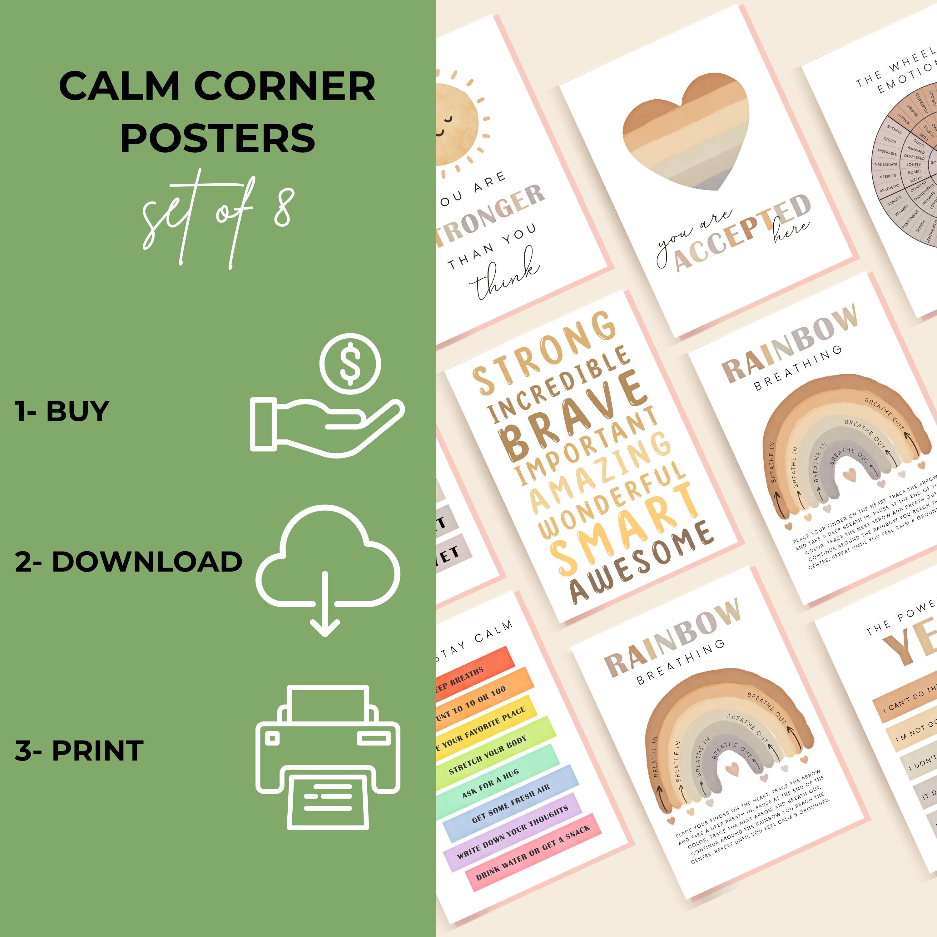 Calm Corner Poster Set of 8, Therapy Printable Wall Art for Kids in ...