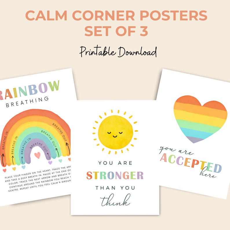 Calm Corner Poster Set of 3, Therapy Printable Wall Art for Kids ...
