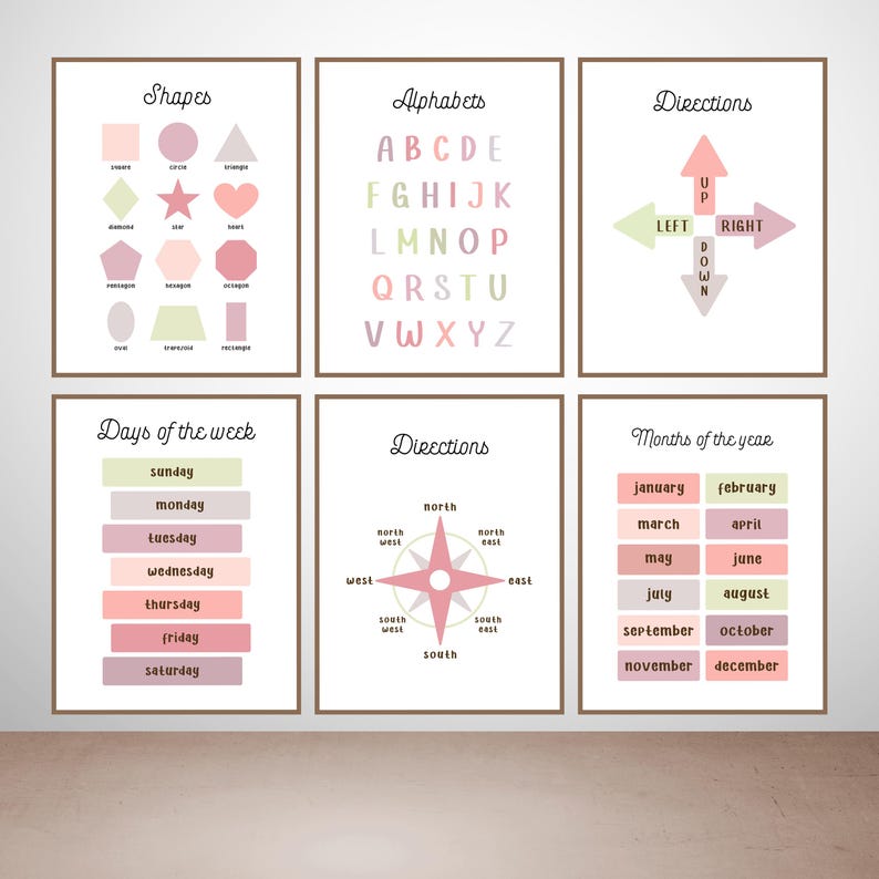 Educational Posters Set of 6, Classroom Printable Wall Art, Alphabets ...