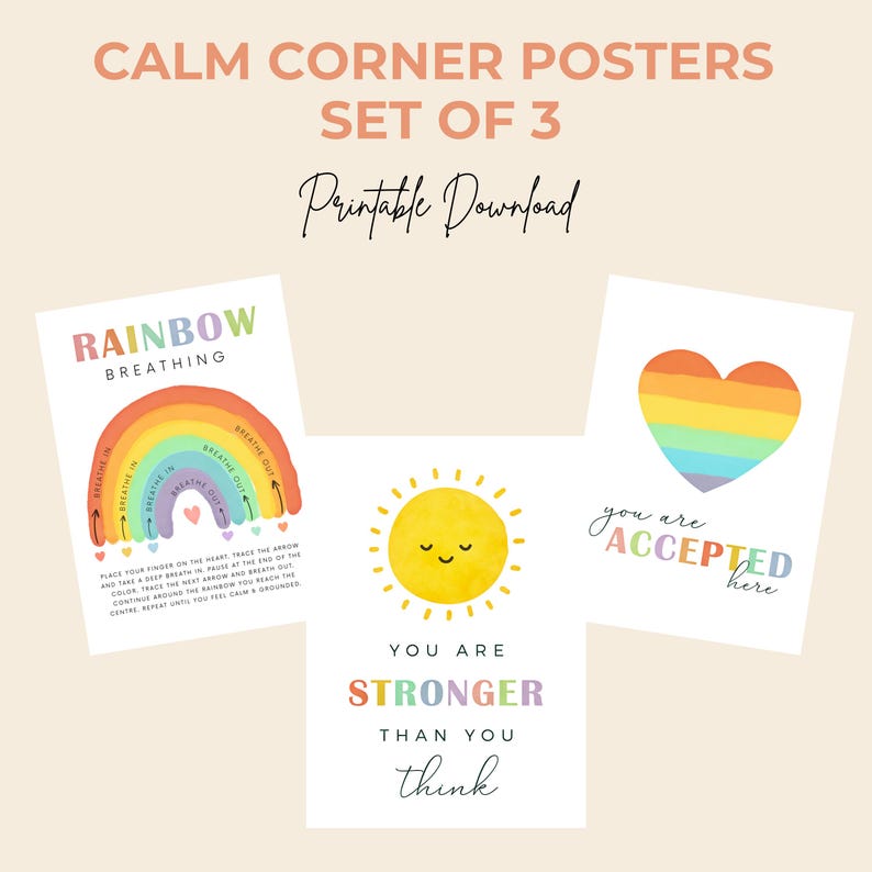 Calm Corner Poster Set of 3, Therapy Printable Wall Art for Kids ...
