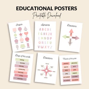 Educational Posters Set of 6, Classroom Printable Wall Art, Alphabets ...