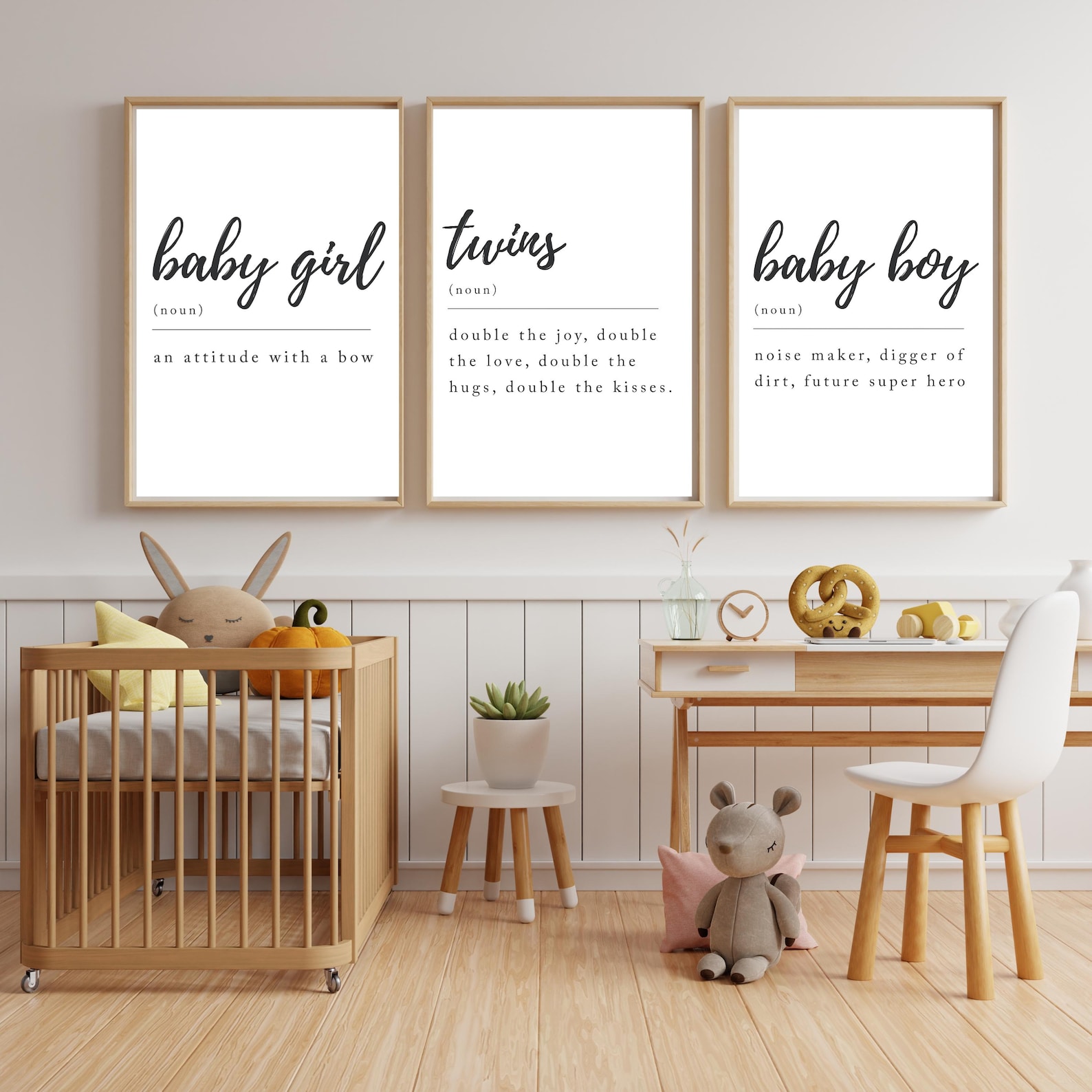 Definition Set of 3 Baby Girl, Baby Boy and Twins Poster, Nursery Wall ...