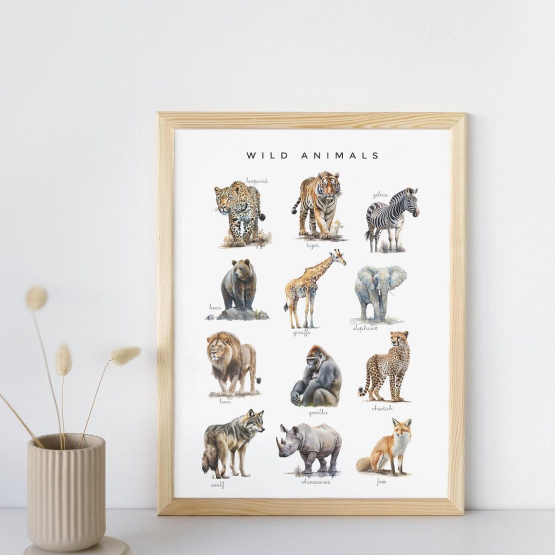 Wild Animals Poster, Educational Poster, Nursery Wall Art, Playroom ...