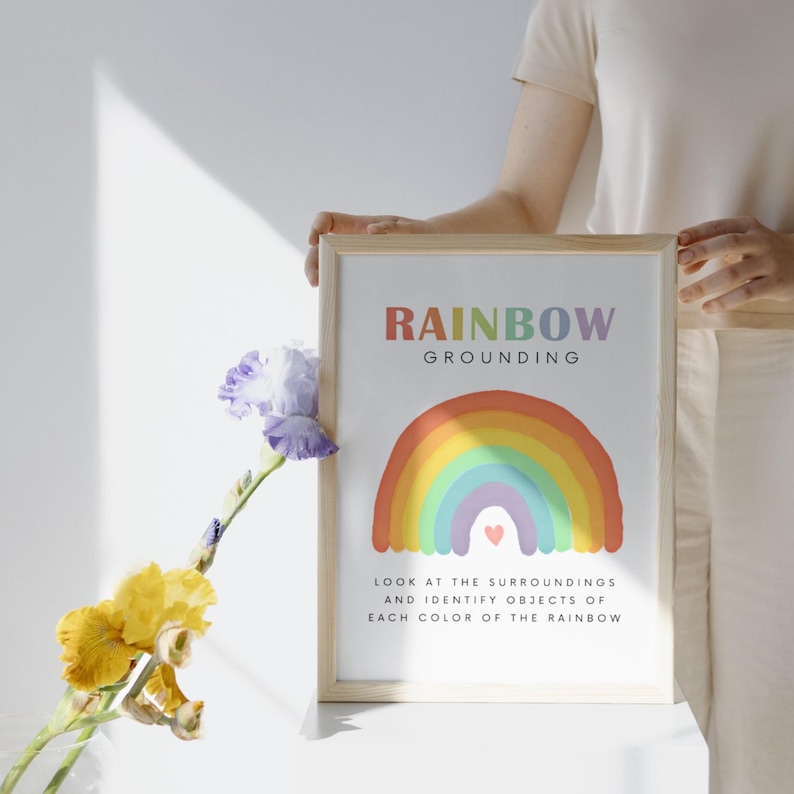 Rainbow Grounding Technique Poster, Mental Health Printable for Calm ...