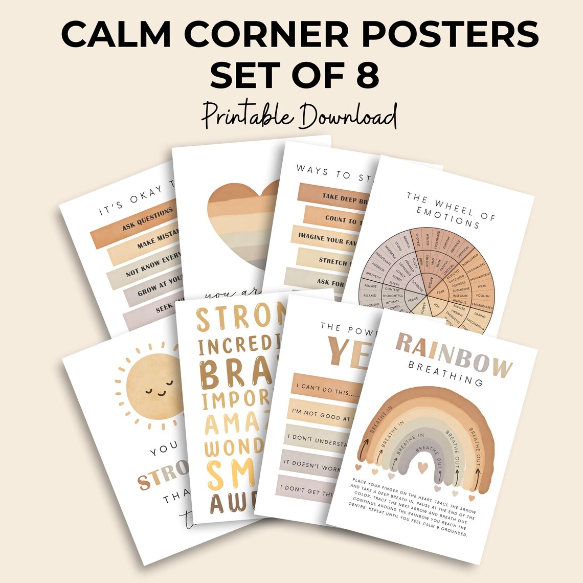 Calm Corner Poster Set of 8, Therapy Printable Wall Art for Kids in ...