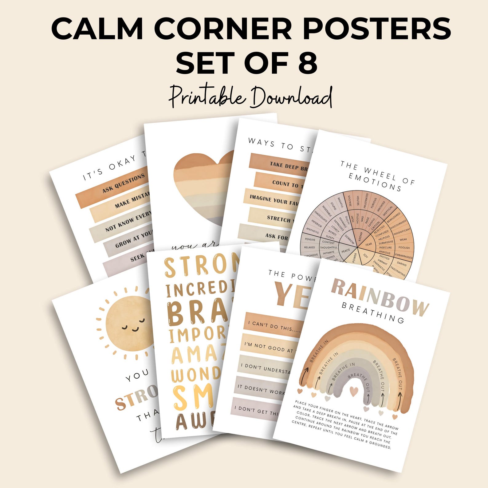 Calm Corner Poster Set of 8, Therapy Printable Wall Art for Kids in ...