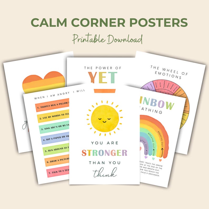 Calm Corner Posters Set of 6, Therapy Printable Wall Art for Calm ...
