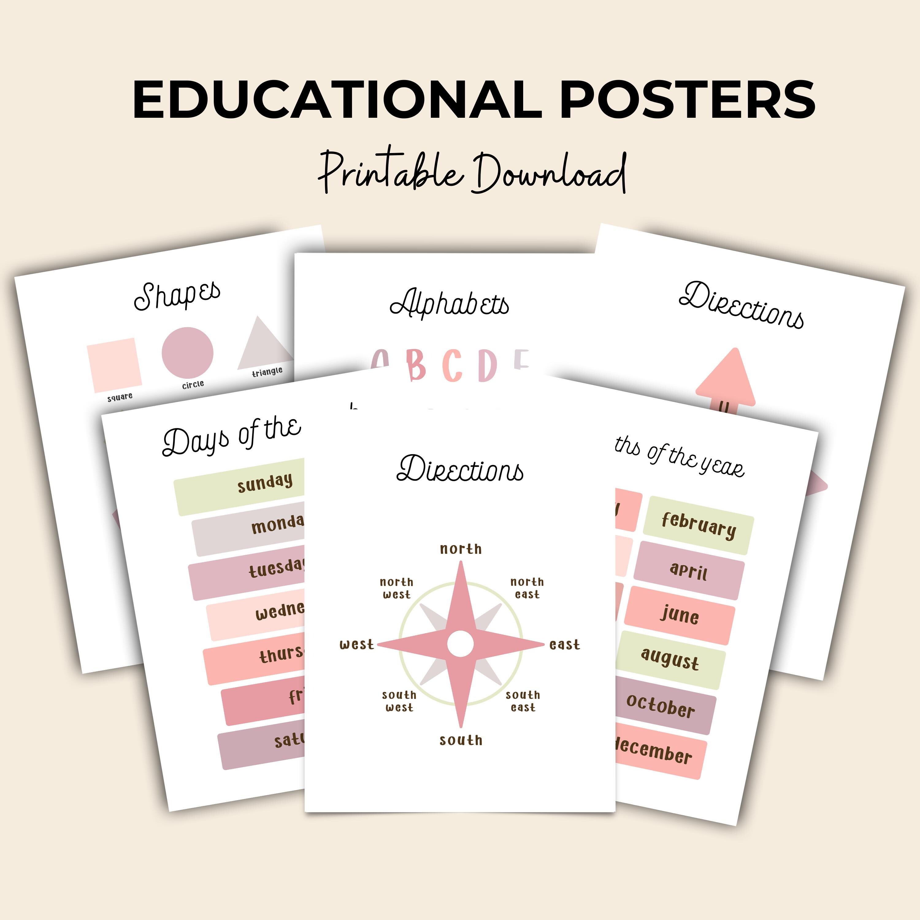 Educational Posters Set of 6, Classroom Printable Wall Art, Alphabets ...