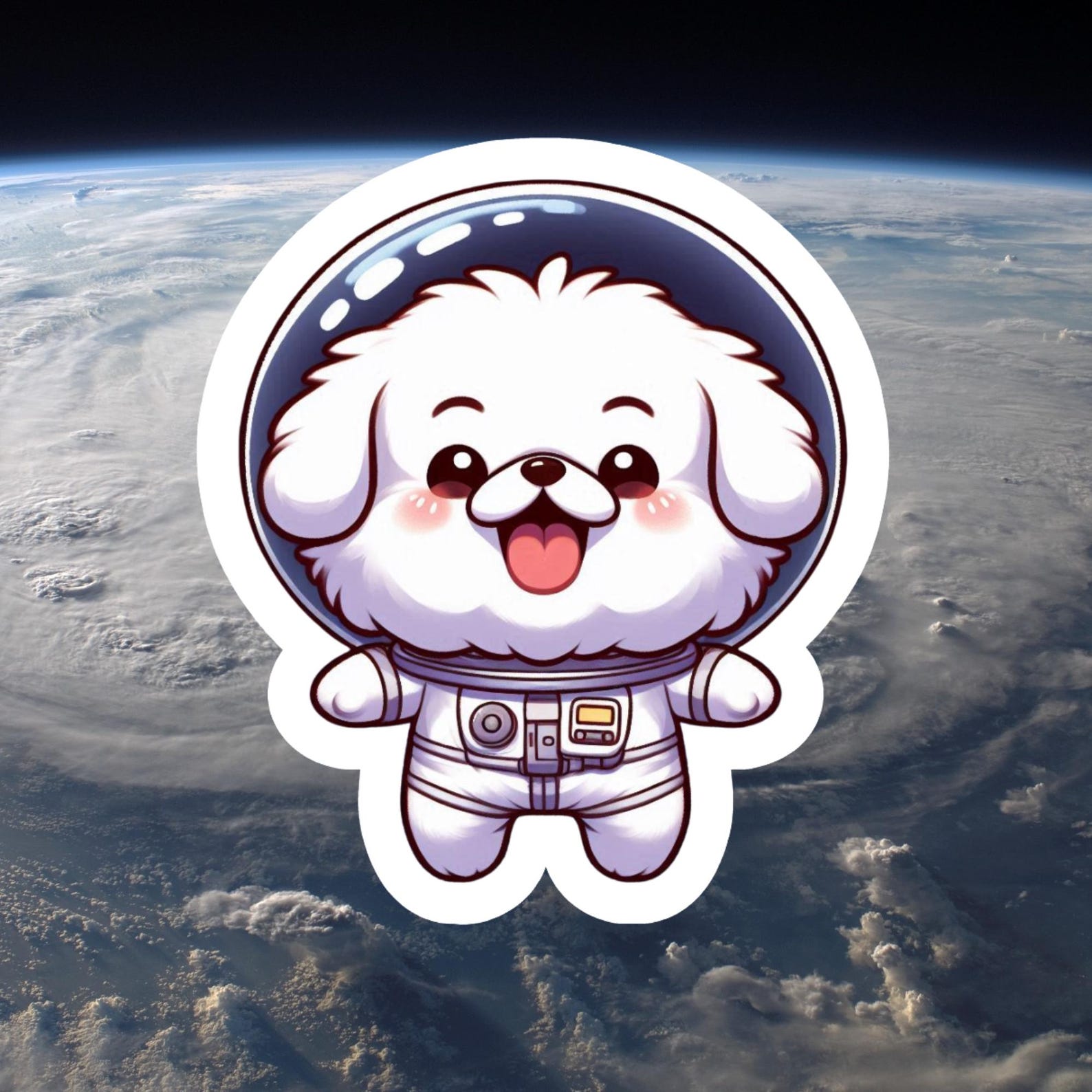 Astronaut Dog Sticker | Clear Background With Holographic Laminate ...