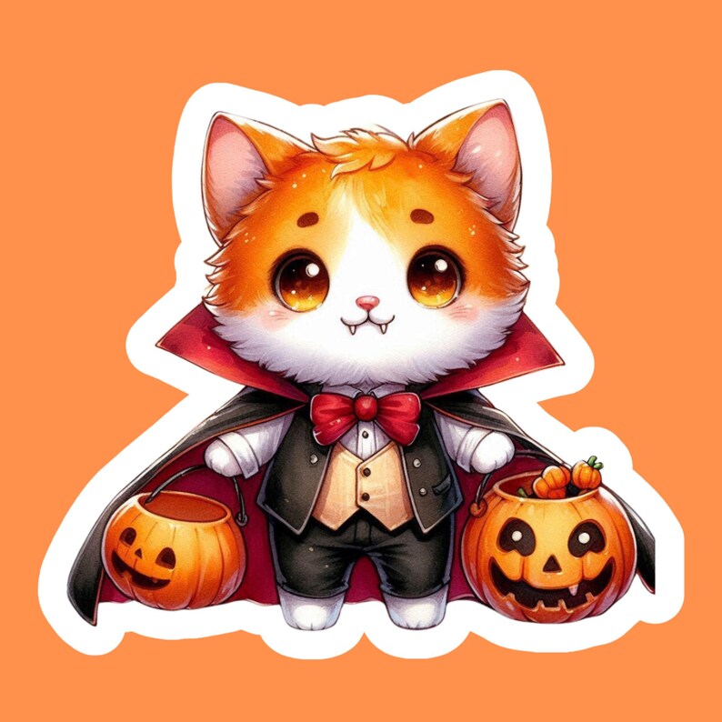 Orange Cat Halloween Sticker Trick or Treat - Etsy