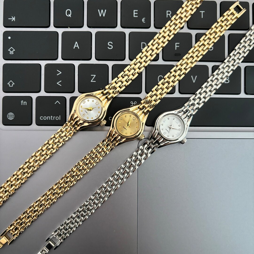 Gold Vintage Watch, Gold Womens Wrist Watch, Small Dial Silver Watch ...