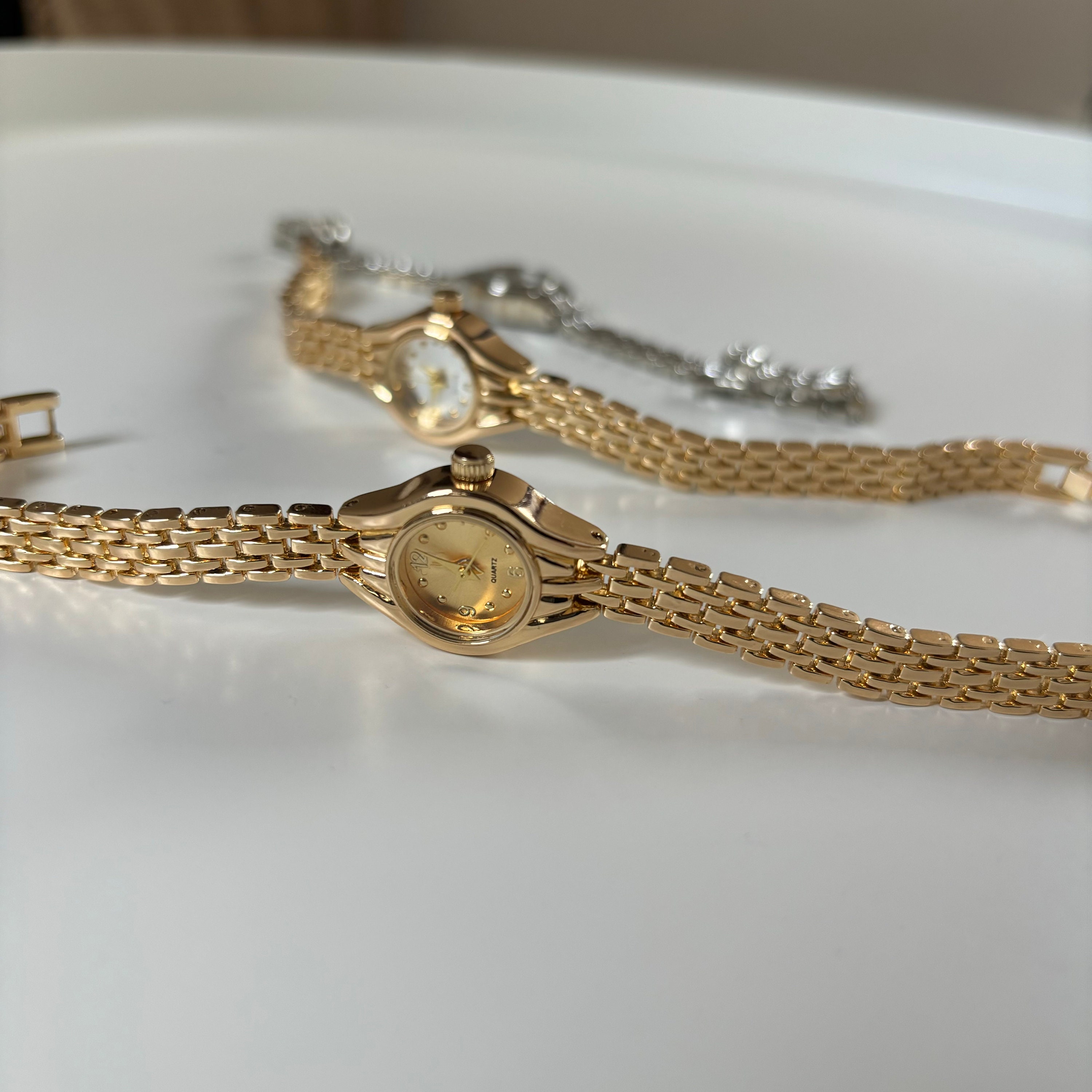 Gold Vintage Watch, Gold Womens Wrist Watch, Small Dial Silver Watch ...