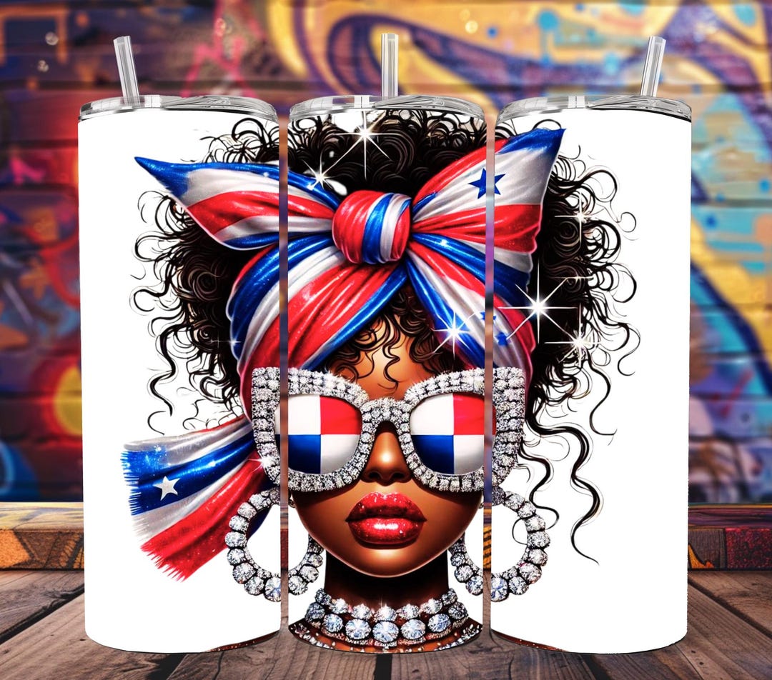 Panama Latina Woman 20oz Tumbler Wrap: Afro Messy Bun PNG (digital ...