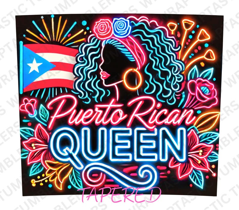 Neon Puerto Rican Queen Tumbler Wrap: Feathers, Roses (PNG SVG) - Etsy