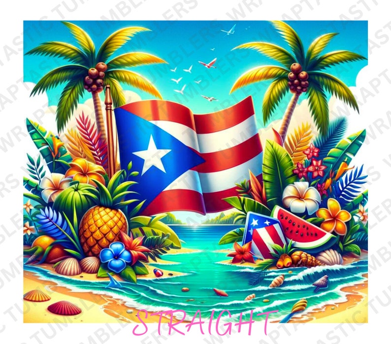Puerto Rico Boricua 20oz Straight Tumbler PNG, Beach Skinny Tumbler ...