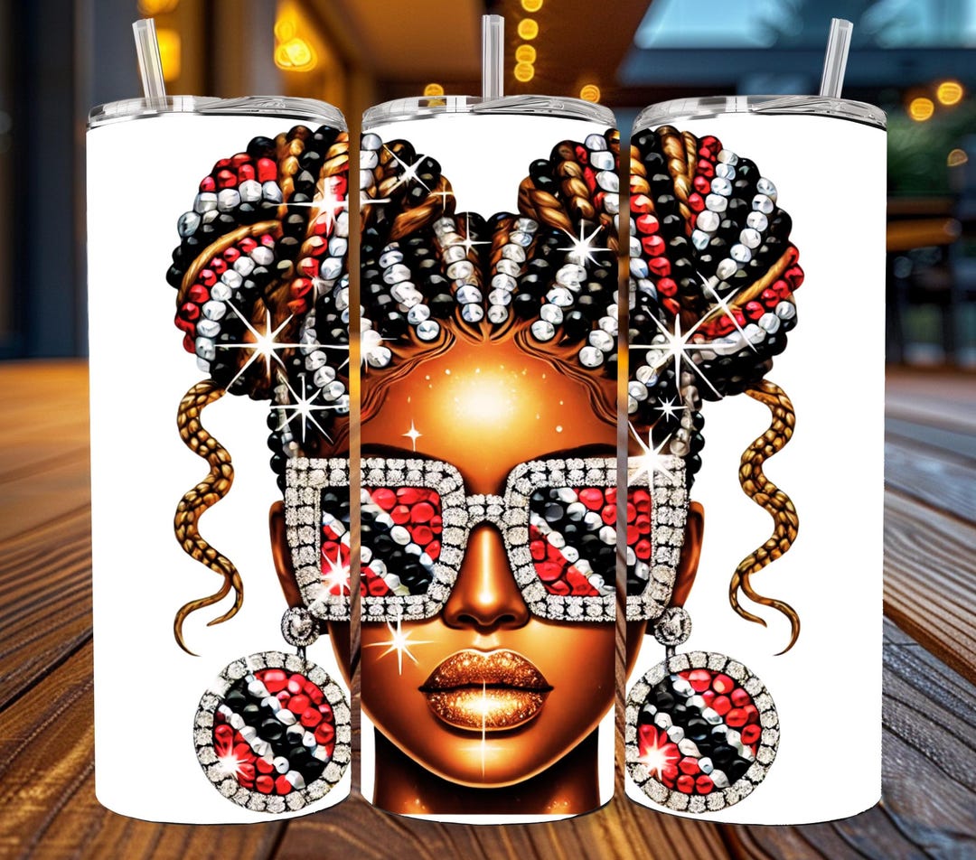 Trinidad Tobago Art Png Afro Messy Bun Trini Black Girl Tumbler Wrap ...