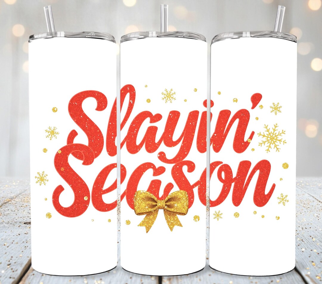 Slayin’ Season Christmas PNG, Red Glitter Holiday Digital Design, Gold ...
