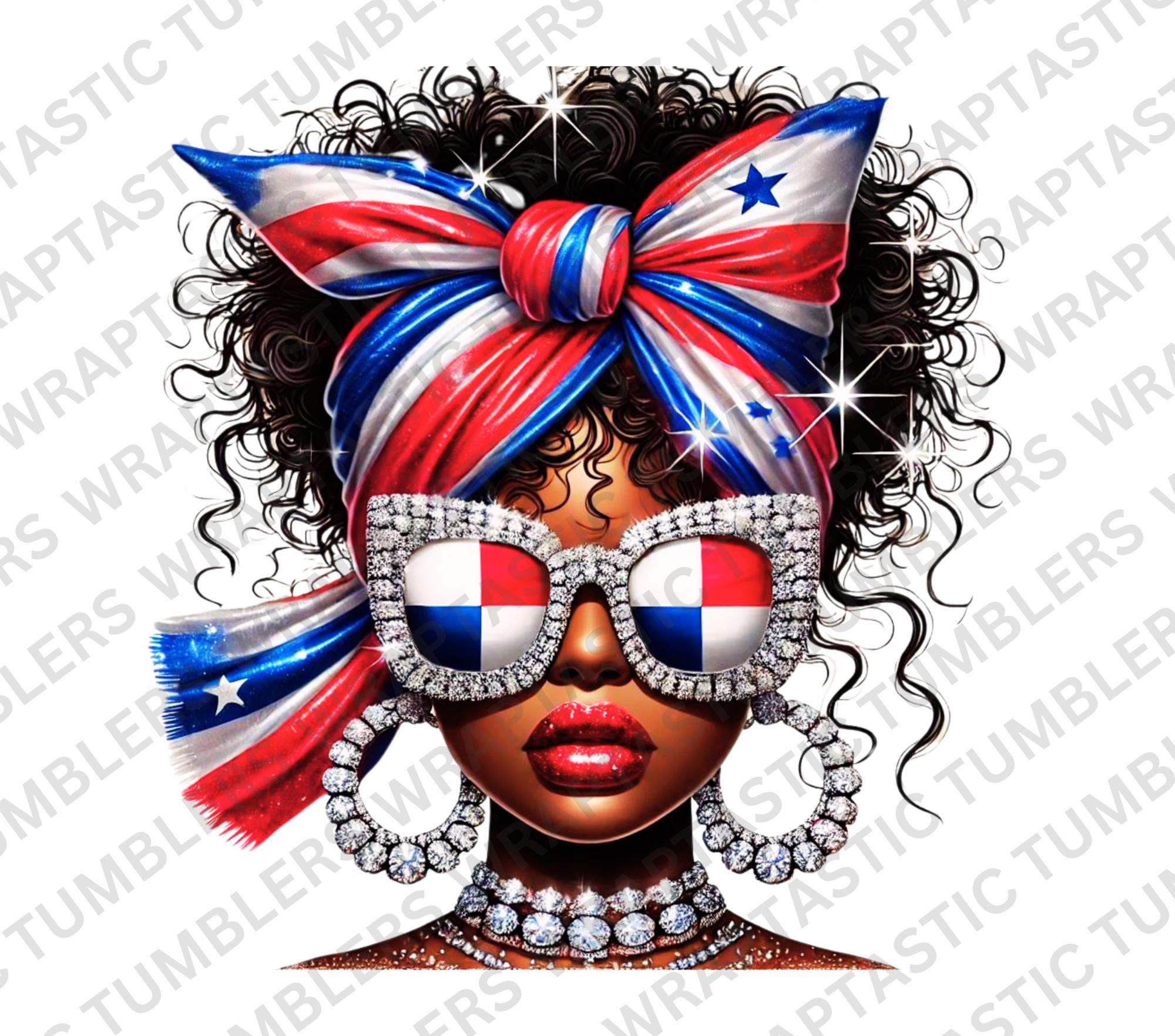 Panama Latina Woman 20oz Tumbler Wrap: Afro Messy Bun PNG (digital ...