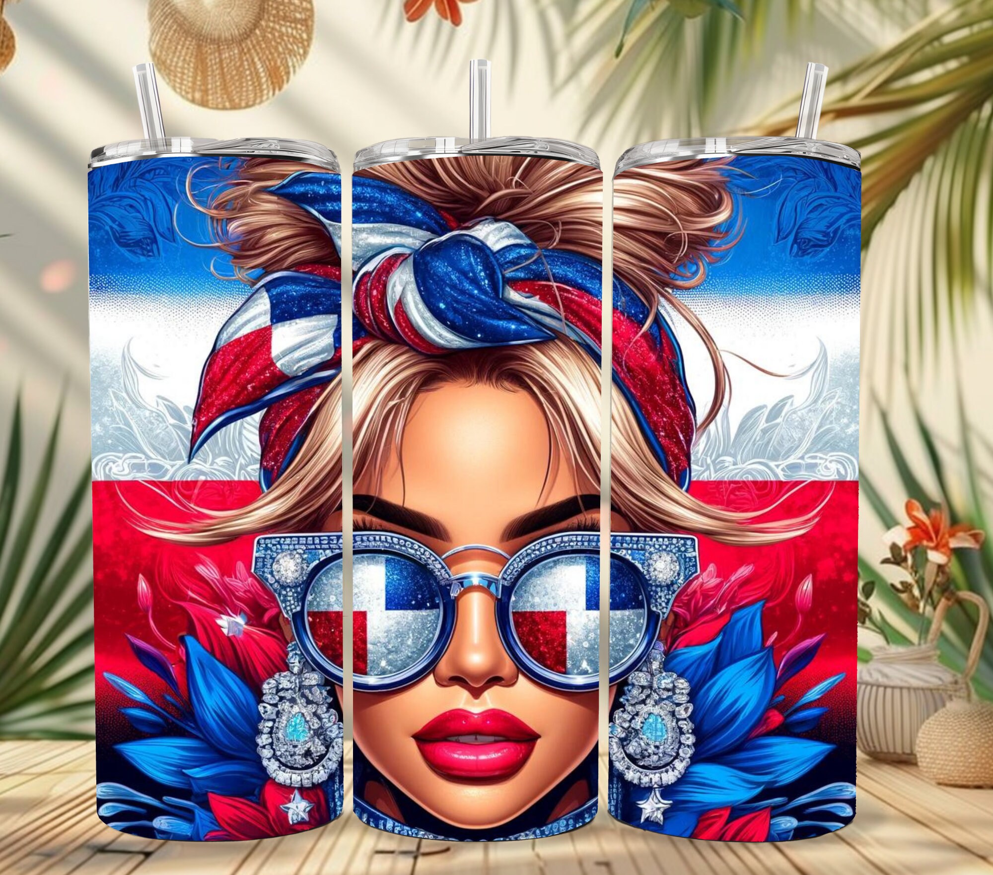 Dominican Messy Bun 20oz Tumbler Wrap: DR Flag PNG (digital Download ...
