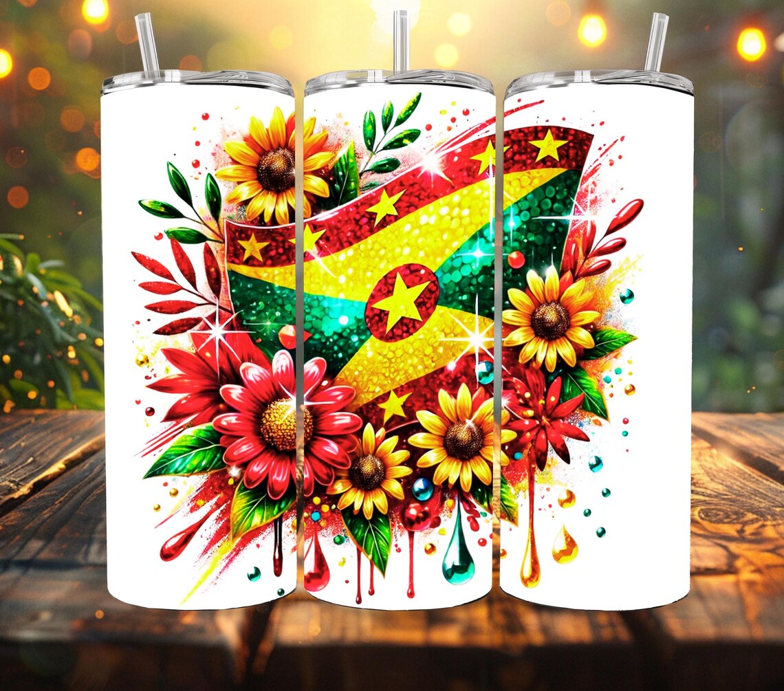 Grenada Flag Floral Tumbler Wrap: Caribbean Pride Sublimation (PNG SVG ...