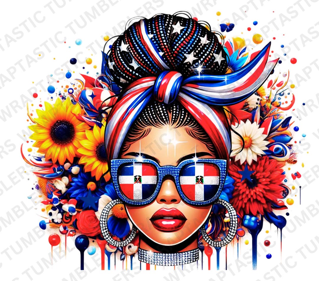 Dominican Republic Tumbler Wrap: Messy Bun DR Flag (PNG, SVG Digital ...