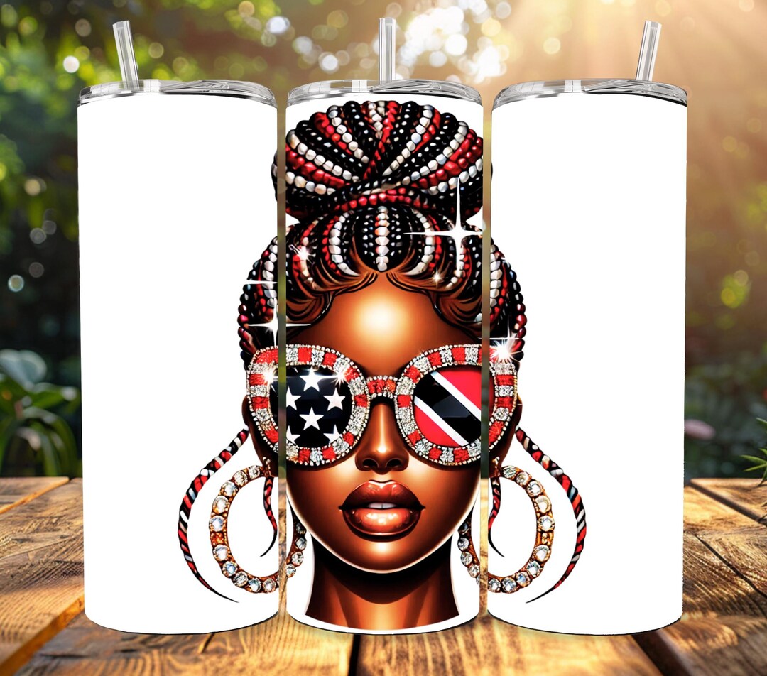 Trinidad Tobago Art Png Afro Messy Bun 20oz Skinny Island Tumbler Black ...
