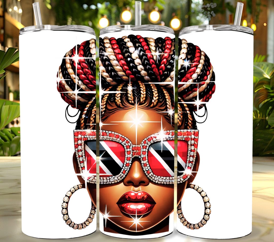 Trinidad Tobago Art Png Afro Messy Bun Trinidadian Black Girl Tumbler ...