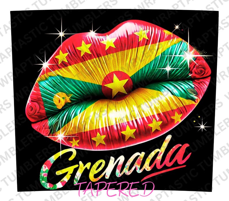 Grenada Flag Lips Png Tumbler Wrap Black History Rastafarian Png Afro Messy Bun Sublimation ...