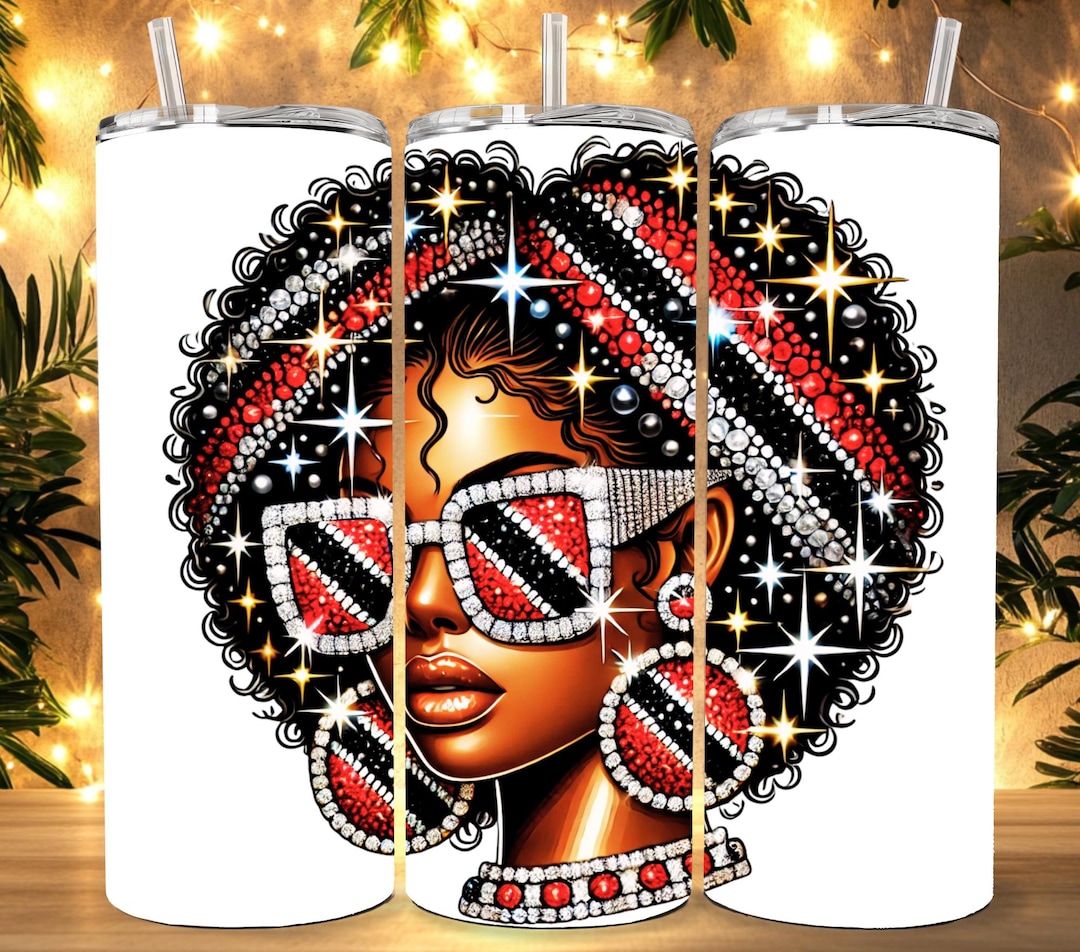 Trinidad Tobago Art Png Afro Messy Bun Black Girl Tumbler Wrap Png ...